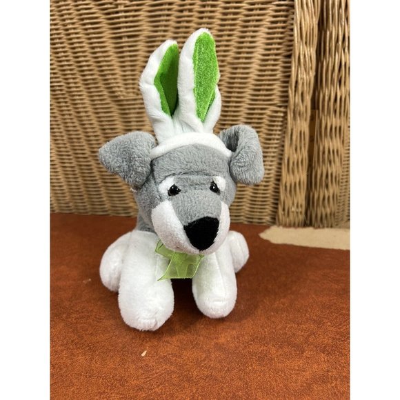 Dan Dee | Toys | Dan Dee Dog Gray White Plush With Green Bunny Ears ...